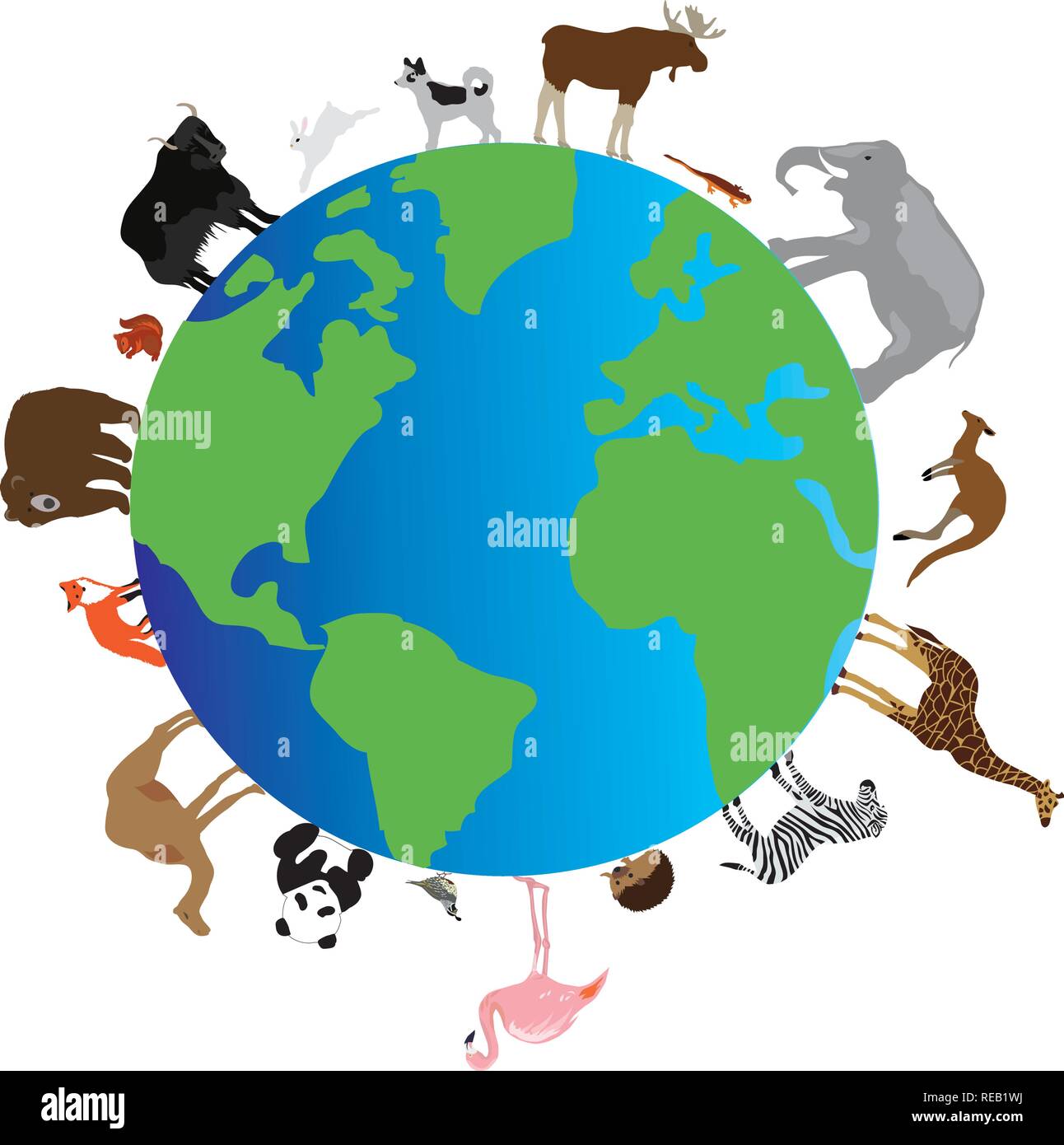 Vector illustration d'une planète Terre avec des animaux balade autour ...