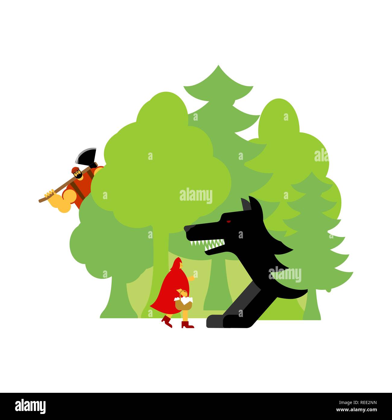 Le Petit Chaperon Rouge et le loup dans la forêt Image Vectorielle ...