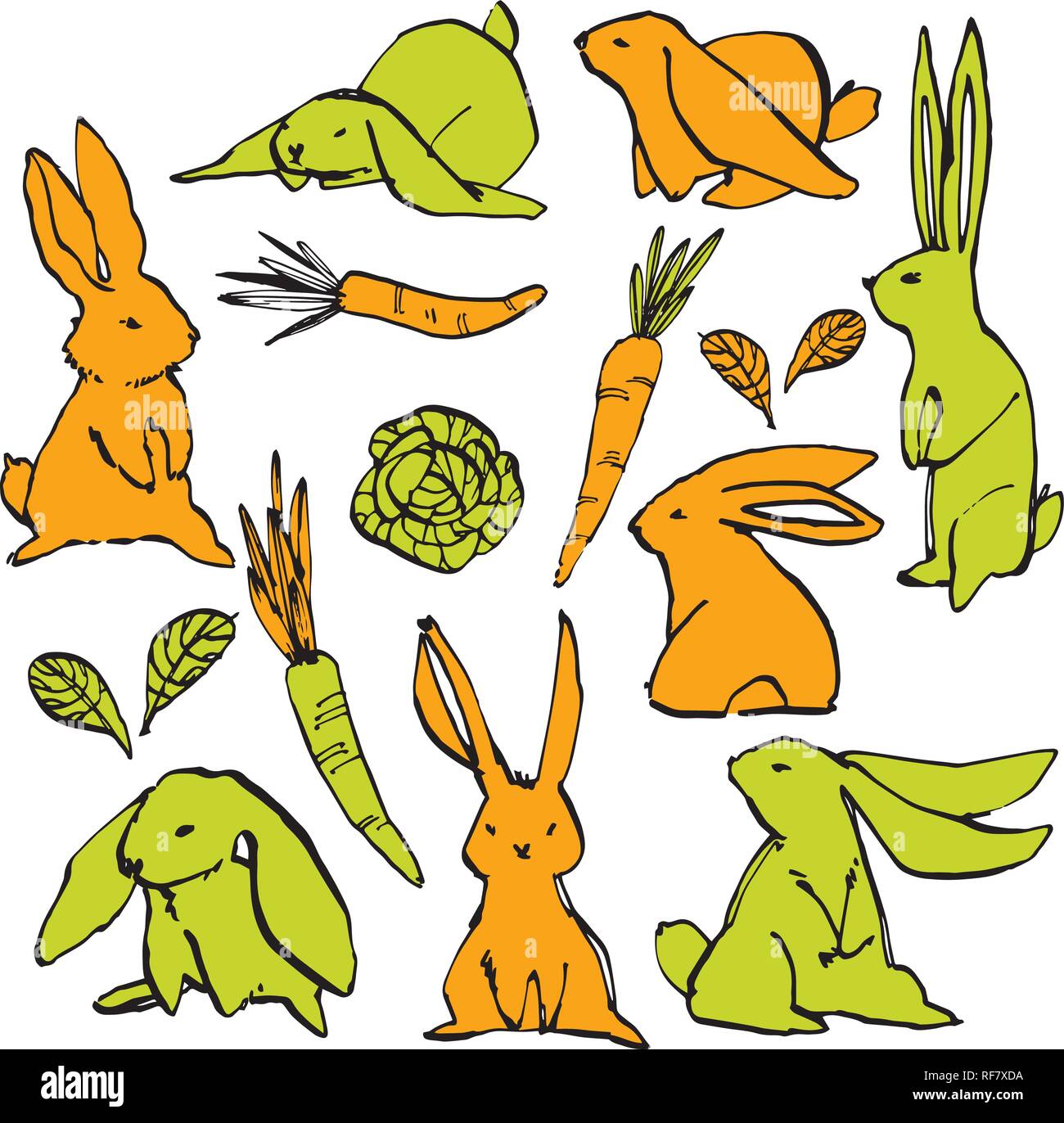 La collecte de certains lapins mignon, part attirer l'illustration ...