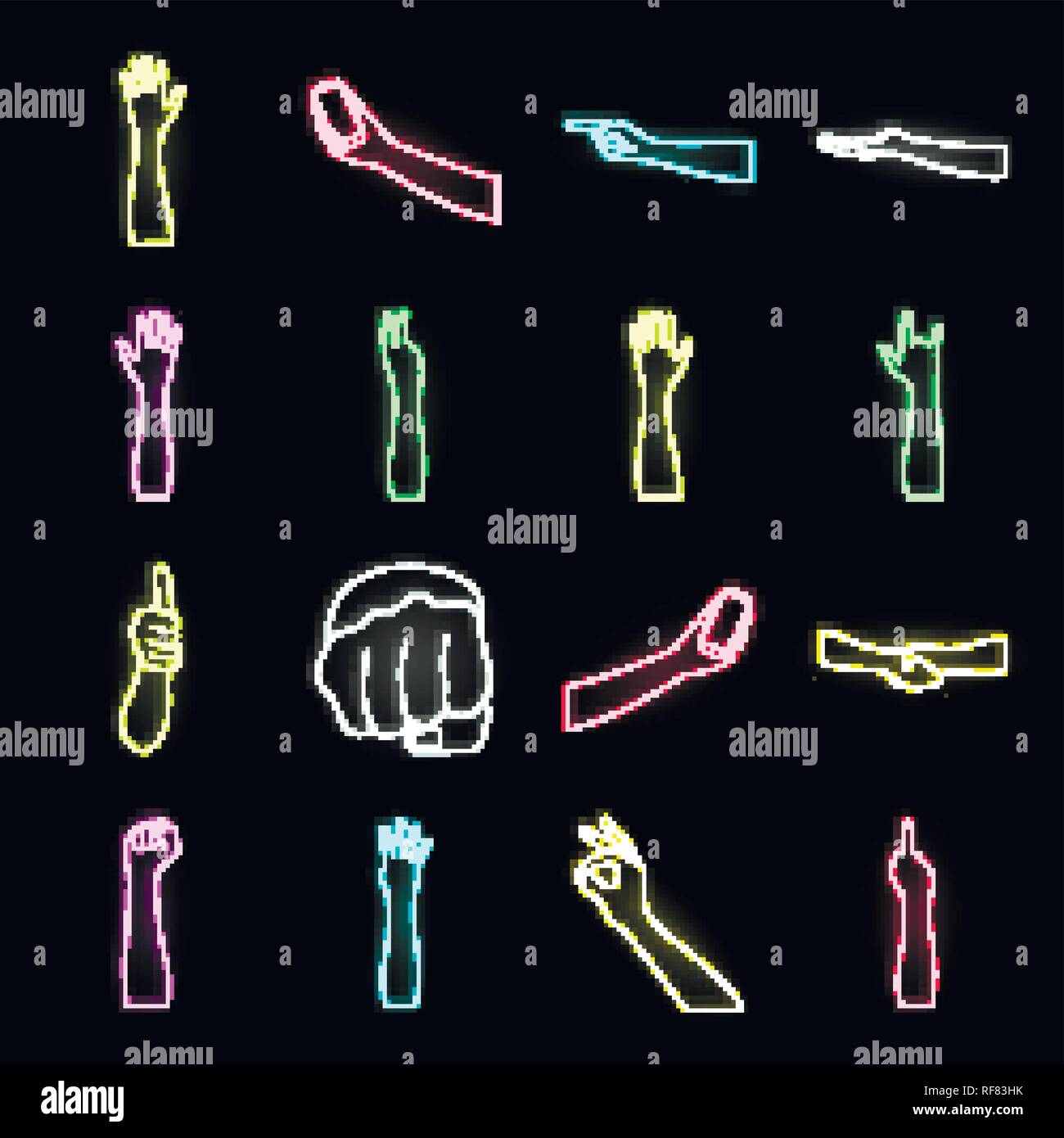 Les gestes et leur signification des icônes de néon dans set collection ...