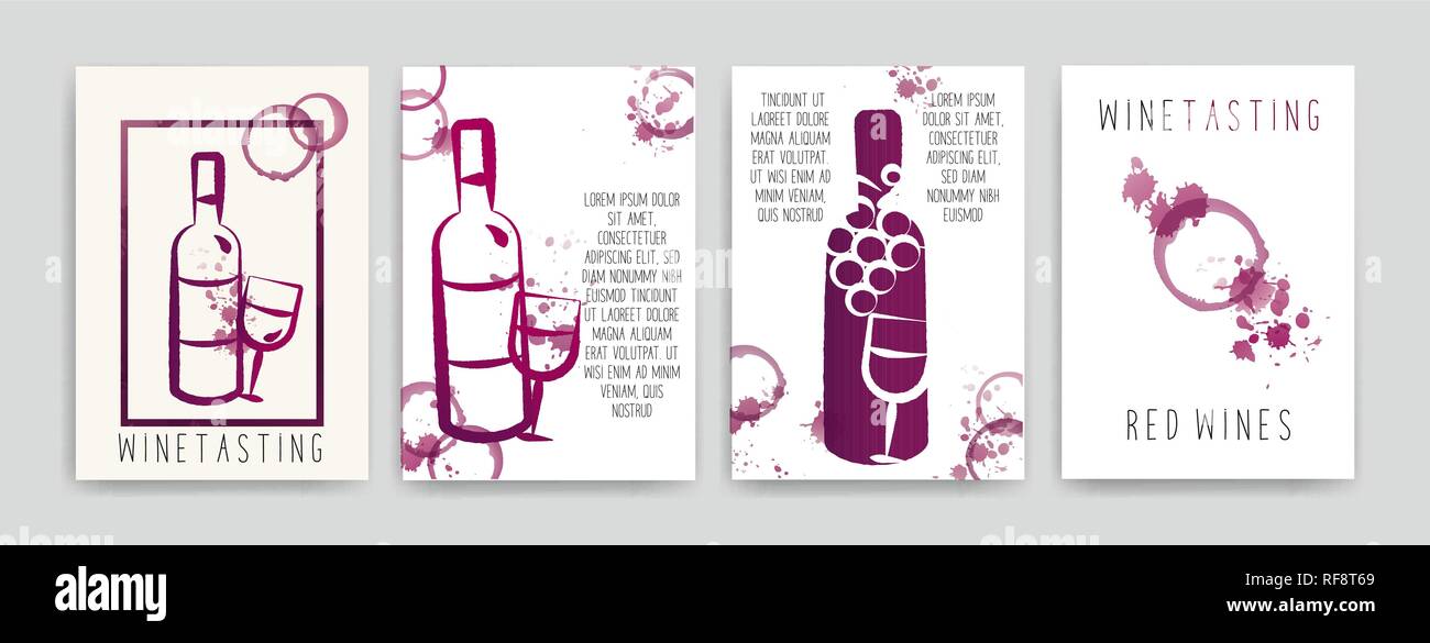 Collection de modèles avec du vin. Brochures, affiches, cartes d ...