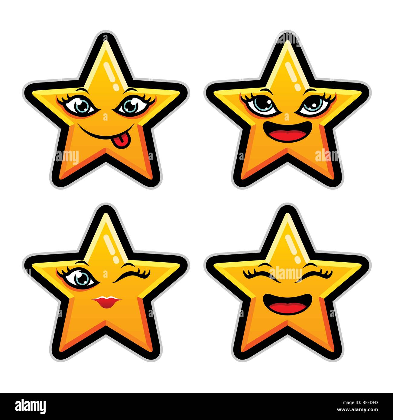 Collection de différence émoticone de star cute cartoon sur fond blanc ...
