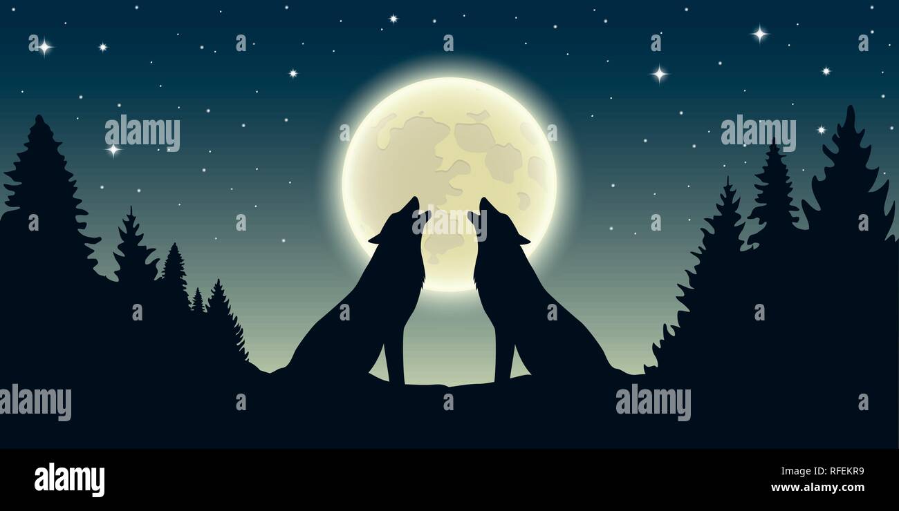 Les loups hurlent à la lune Banque d'images vectorielles - Alamy