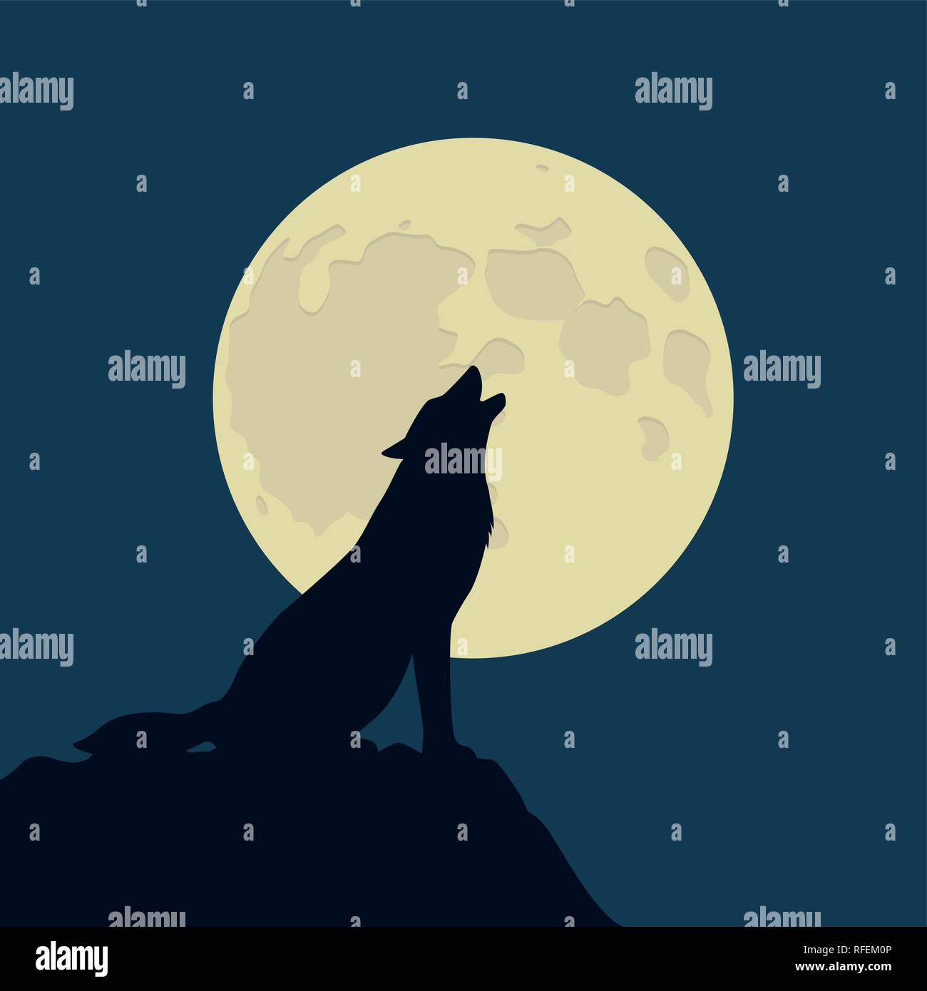 Loup qui hurle à la lune Banque d'images vectorielles - Alamy