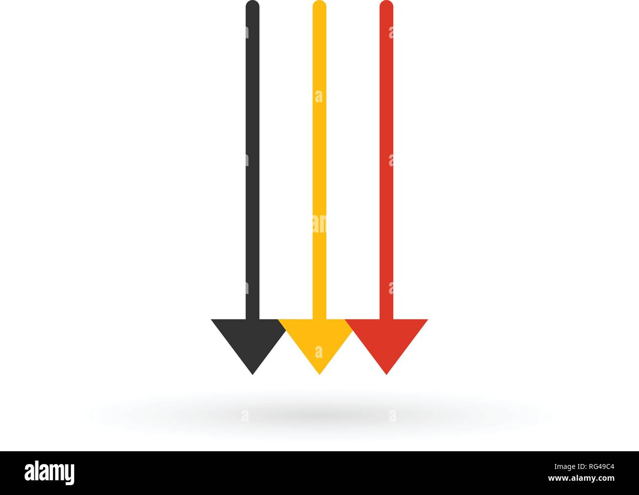 Trois flèches verticales parallèles de différentes couleurs, dirigé ...
