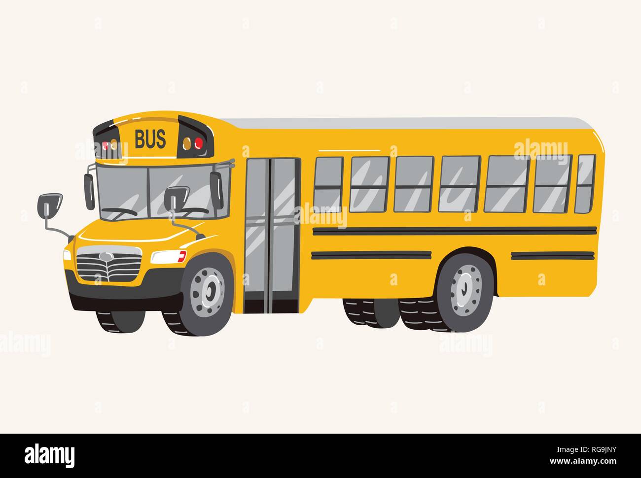 Hand drawn cartoon cute Funny School Bus Illustration. Bus scolaire ...