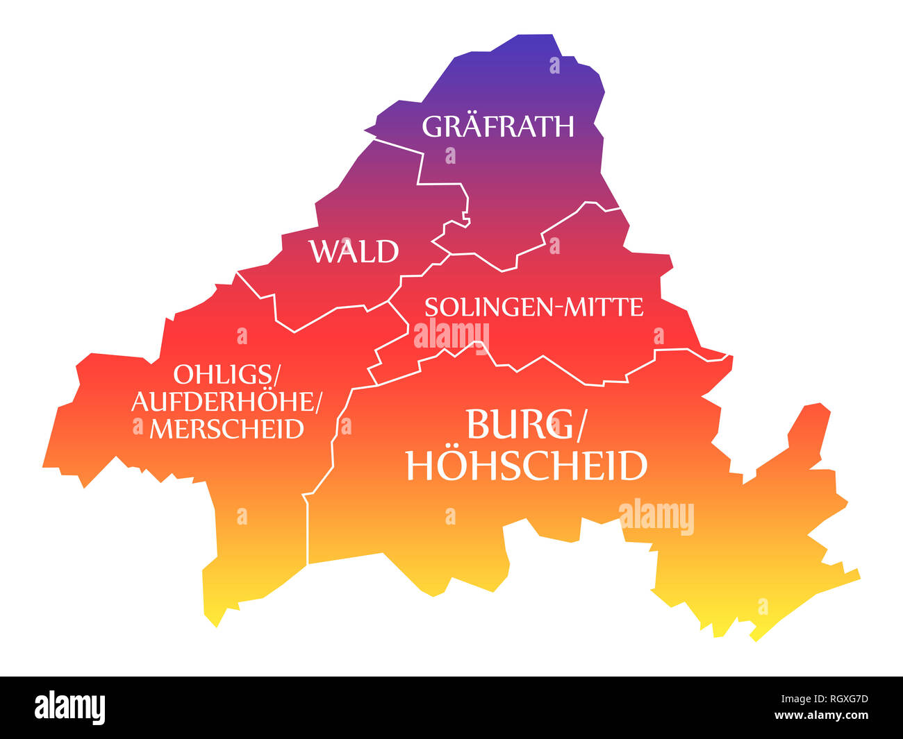 Plan de la ville de Solingen ALLEMAGNE étiqueté illustration couleur ...