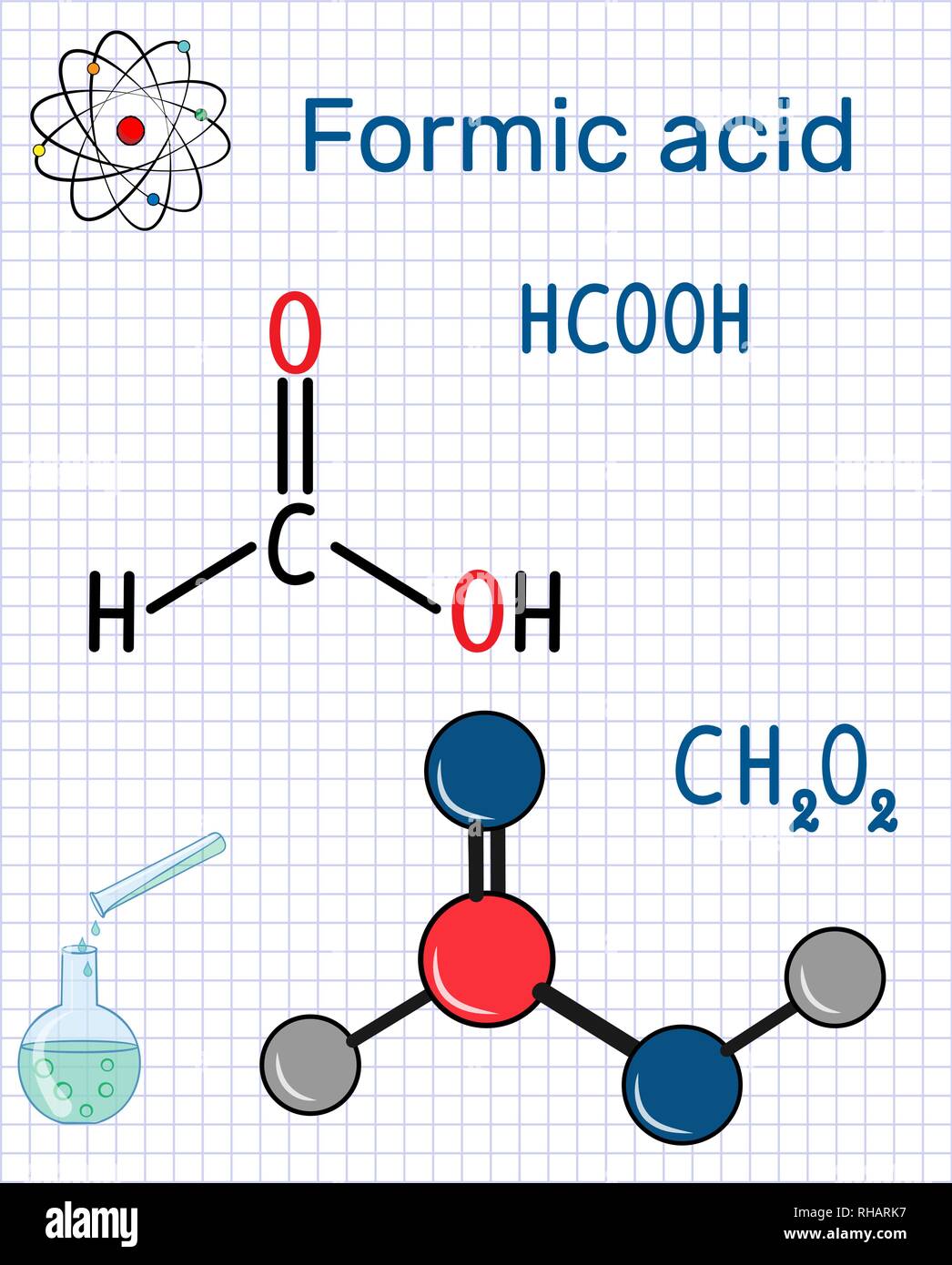 L'acide formique (methanoic) molécule. Formule chimique structurale et ...