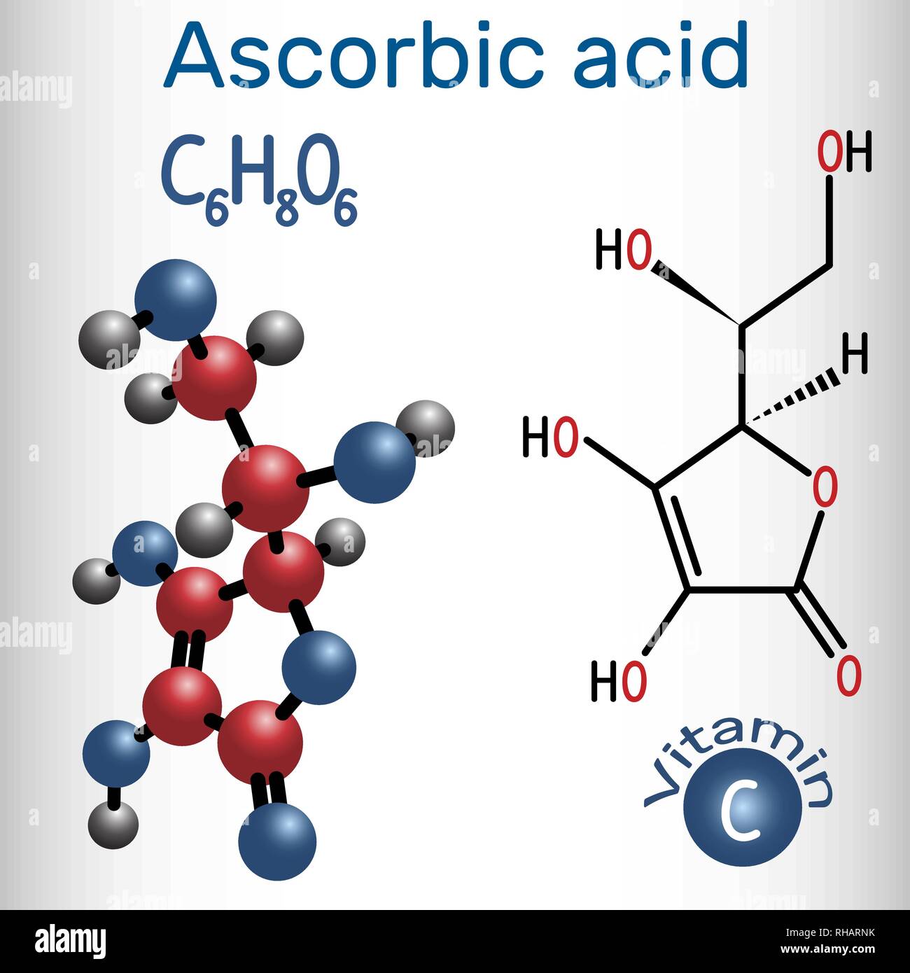 L'acide ascorbique (vitamine C). Formule chimique structurale et ...
