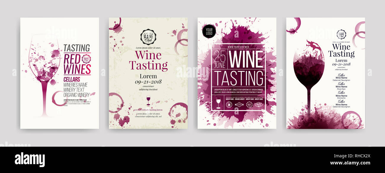 Collection de modèles avec du vin. Brochures, affiches, cartes d ...
