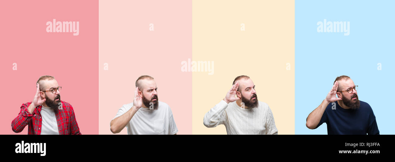 Collage de jeune homme avec rayures colorées sur barbe fond isolé ...