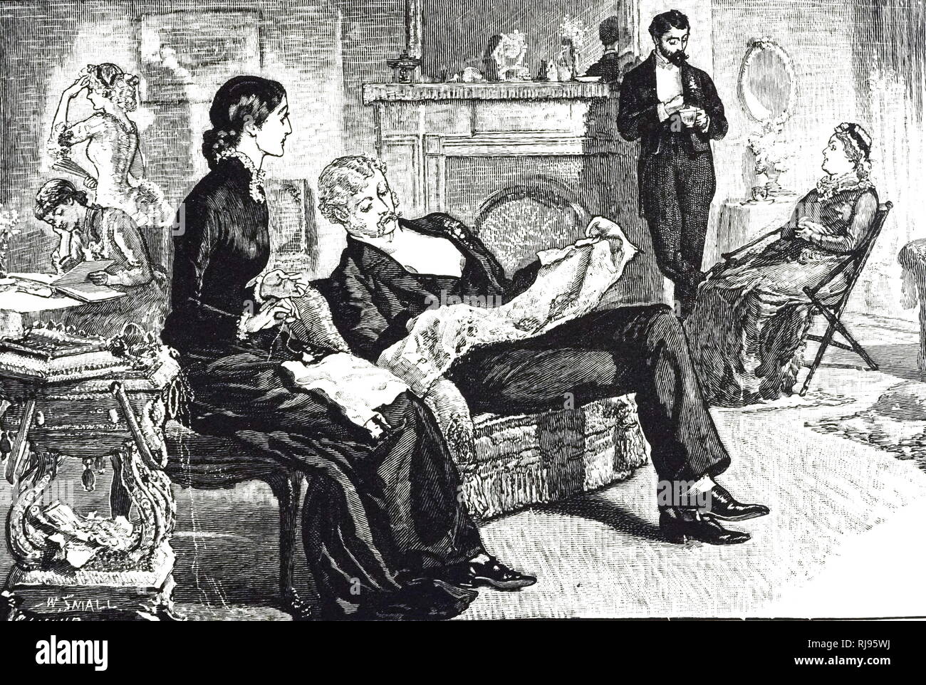 Une gravure représentant une famille victorienne de la classe moyenne ...