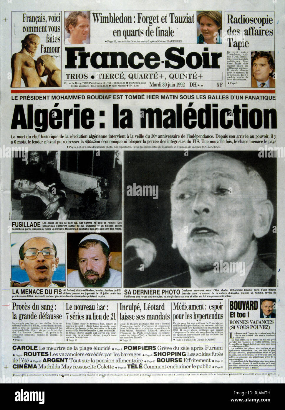 Première page de la publication française 'France-Soir' après l ...
