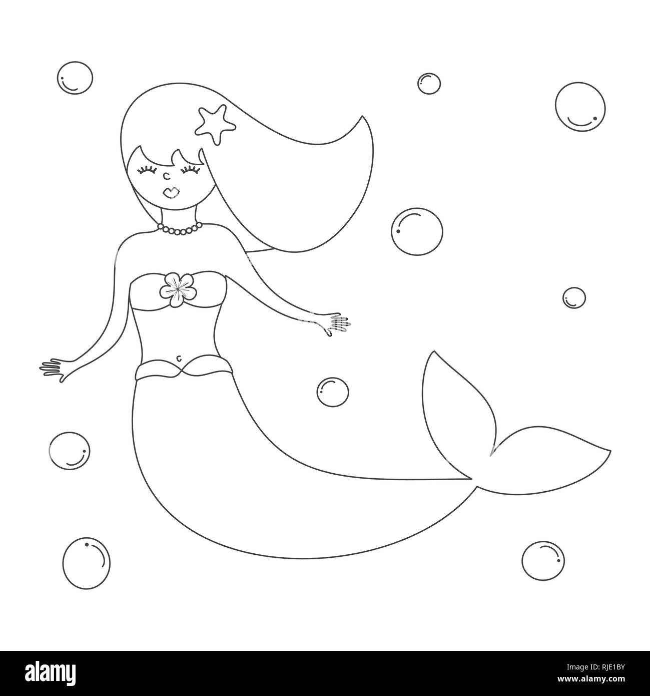 Cute cartoon noir et blanc bulles et mermaid vector illustration pour l ...