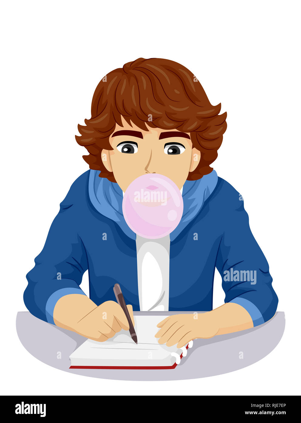 Illustration d'un jeune mec qui souffle dans un chewing-gum tout en ...