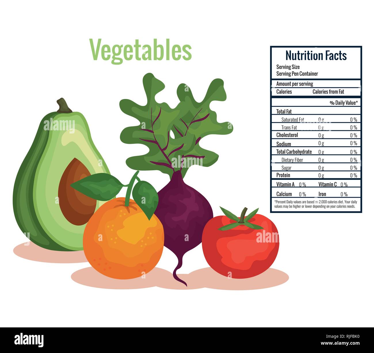 Groupe des fruits et légumes avec le tableau de la valeur nutritive ...
