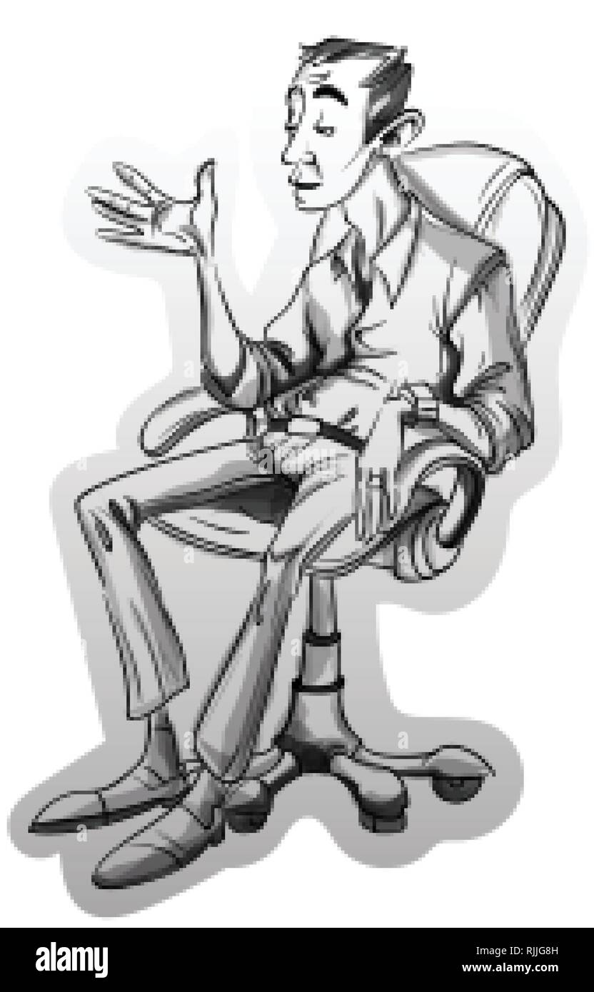 Homme assis sur une chaise croquis vecteur. Personnage de Storyboard ...
