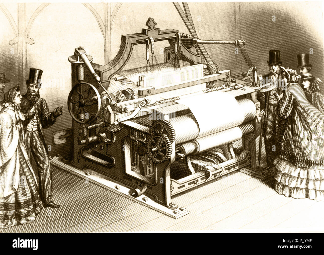 Une gravure représentant W.G. Taylor's à tisser mécanique pour tisser ...