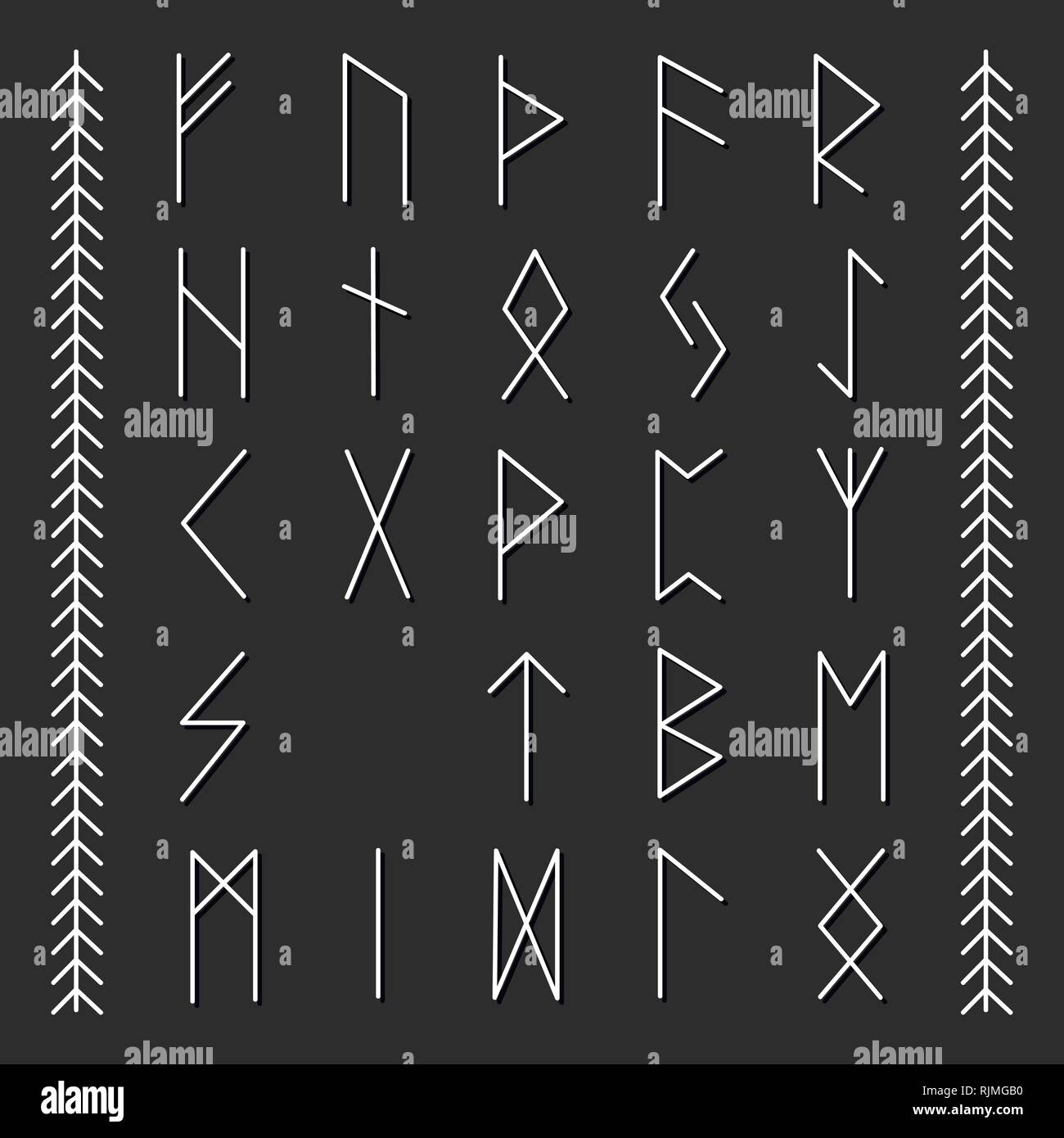 Jeu de runes scandinaves en vieux norrois. L'alphabet runique, futhark ...