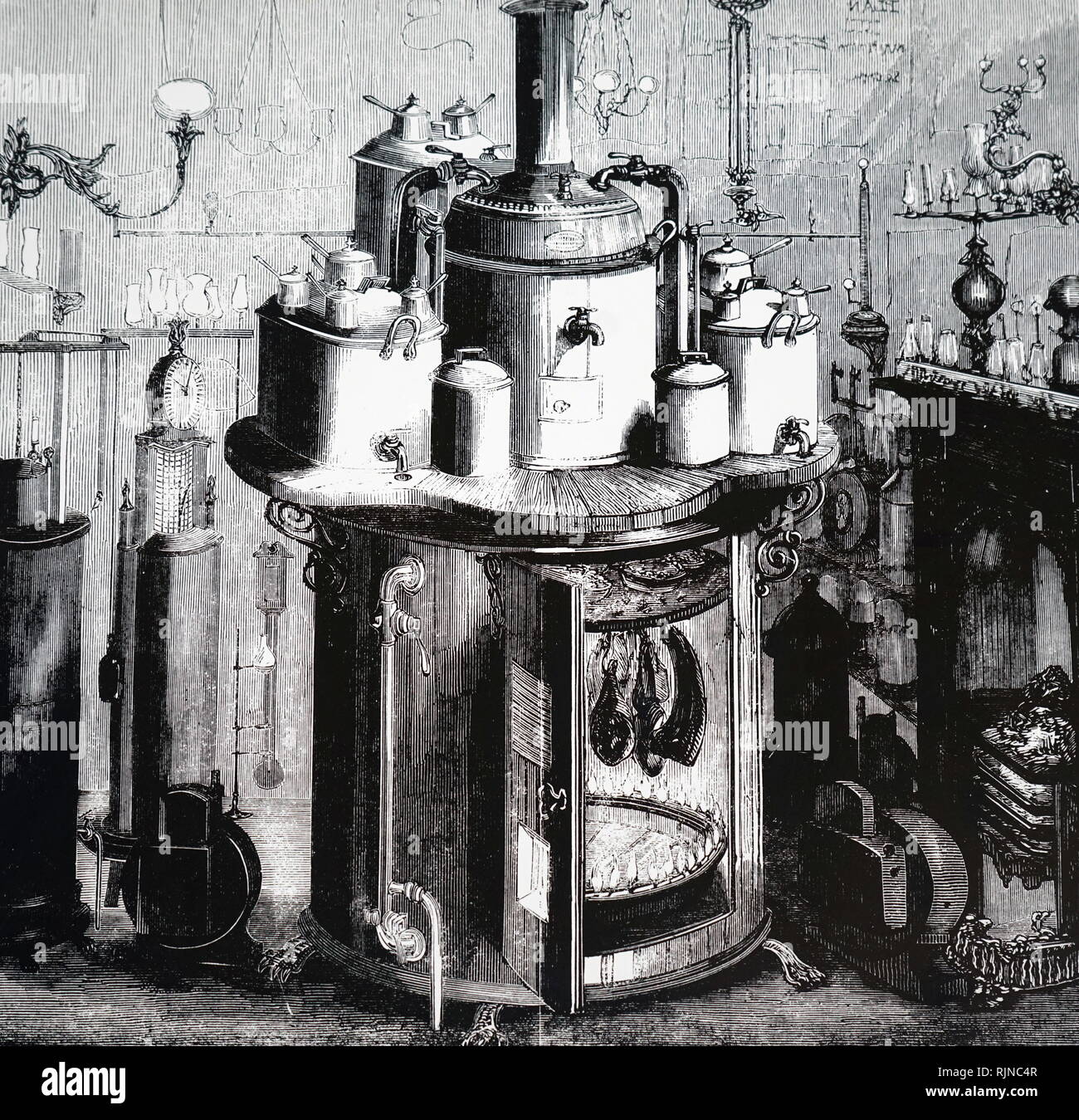 Une gravure représentant une cuisinière à gaz par James Sharp. Cela ...