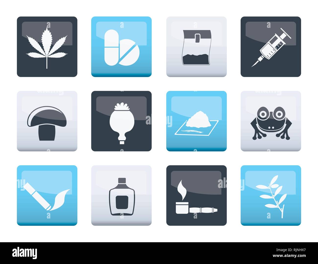 Différents types d'icônes de drogue sur fond couleur - vector icon set ...