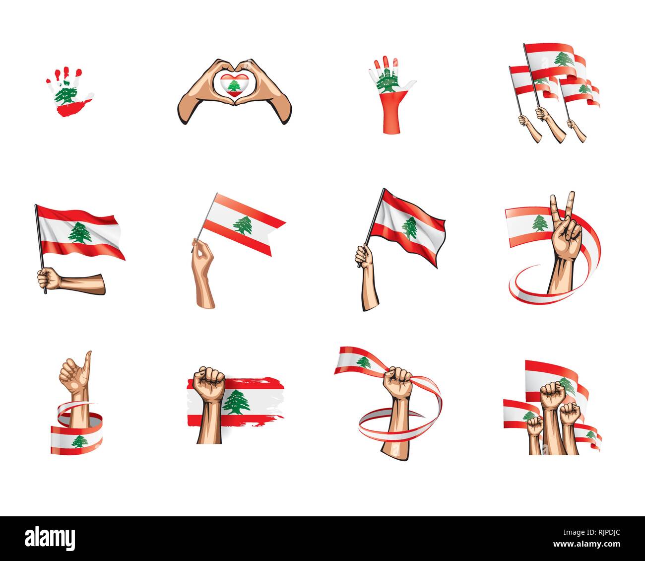 Drapeau libanais et de la main sur fond blanc. Vector illustration ...