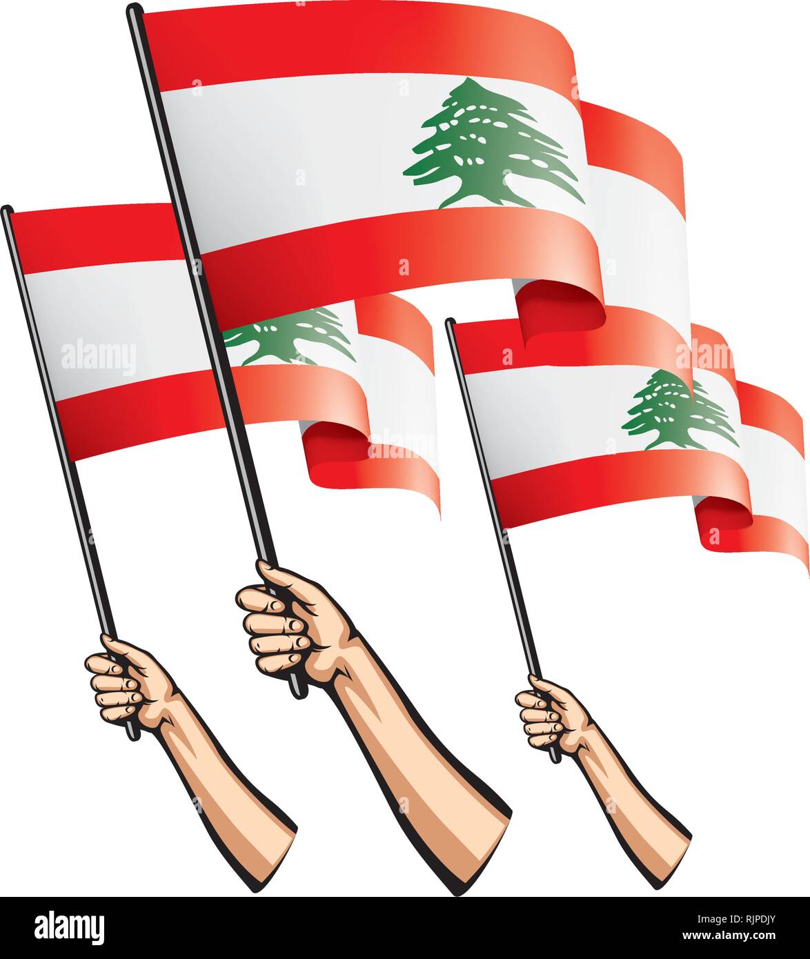 Drapeau libanais et de la main sur fond blanc. Vector illustration ...