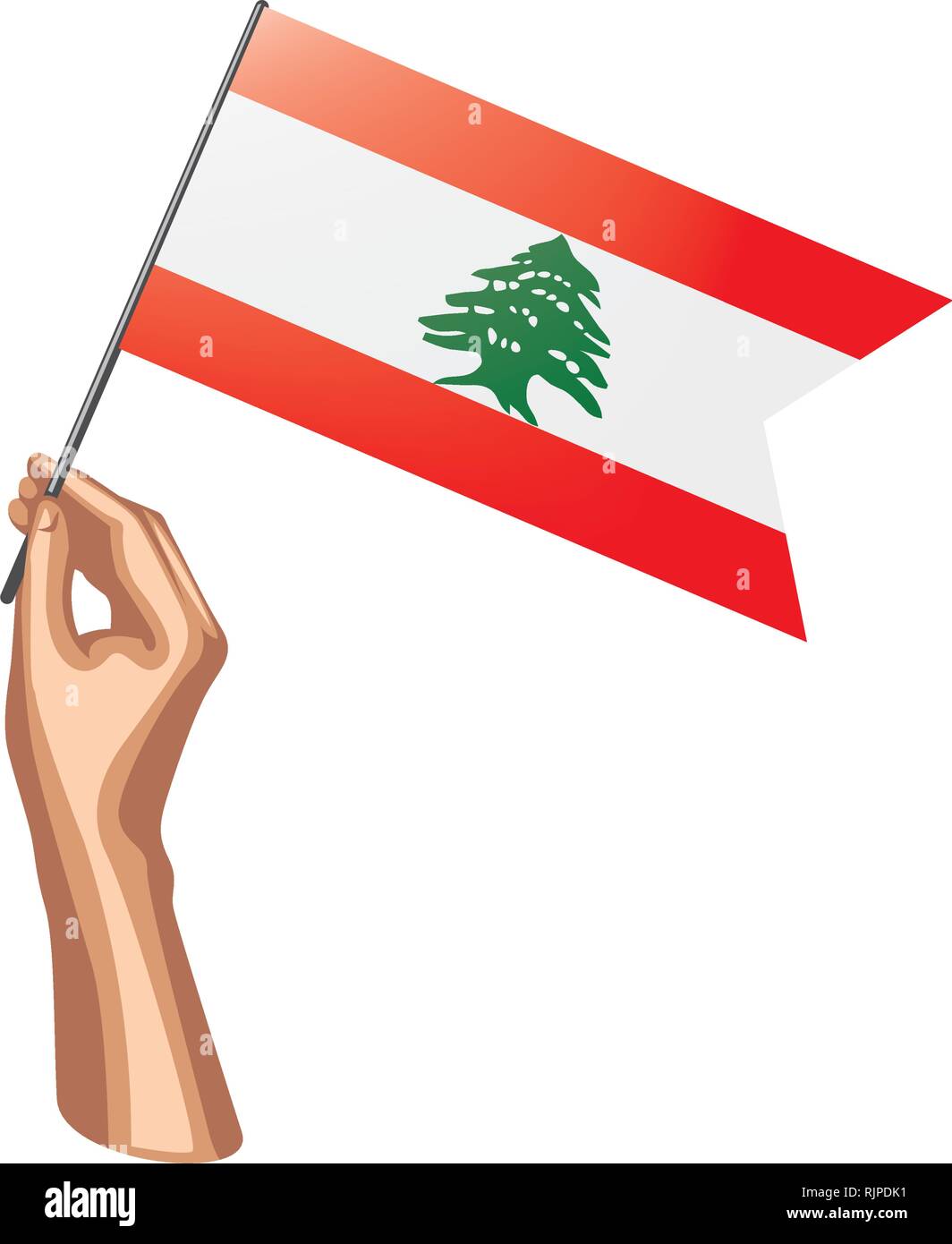 Drapeau libanais et de la main sur fond blanc. Vector illustration ...