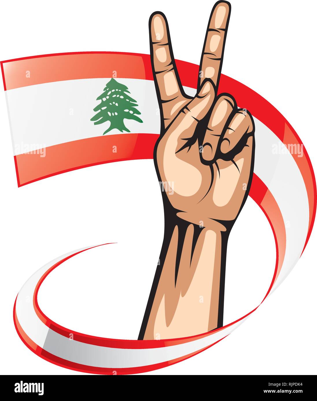 Drapeau libanais et de la main sur fond blanc. Vector illustration ...