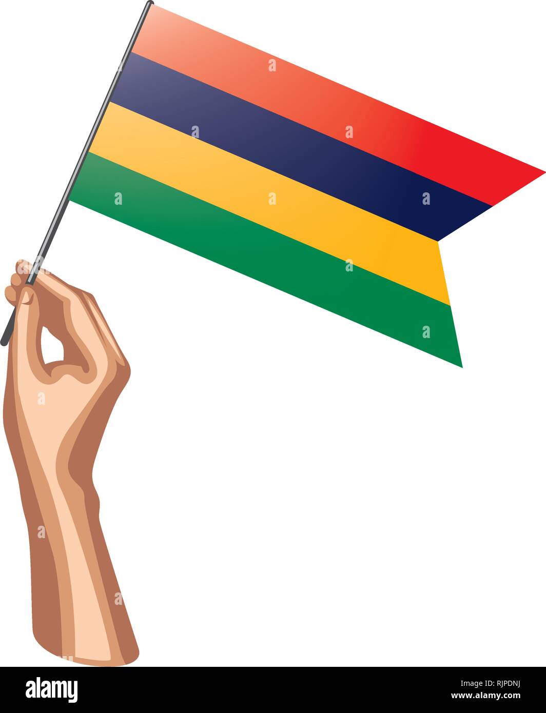 Drapeau de l'Ile Maurice et de la main sur fond blanc. Vector ...