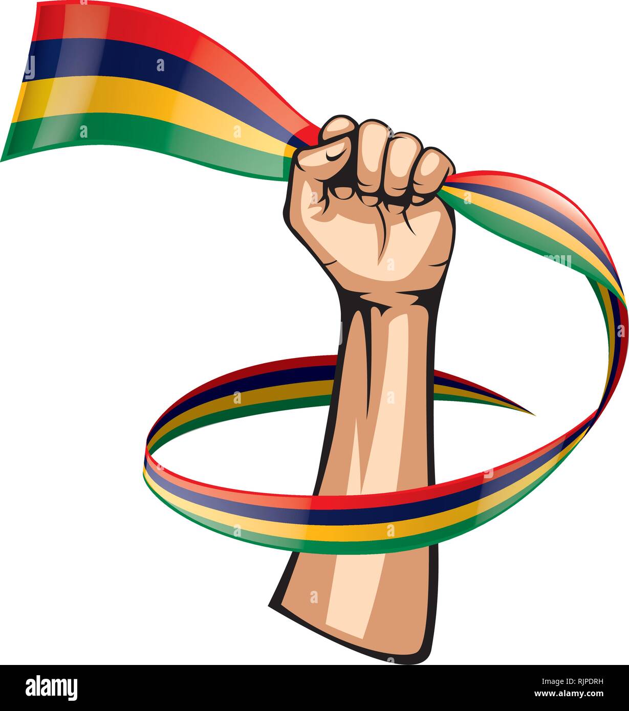Drapeau de l'Ile Maurice et de la main sur fond blanc. Vector ...