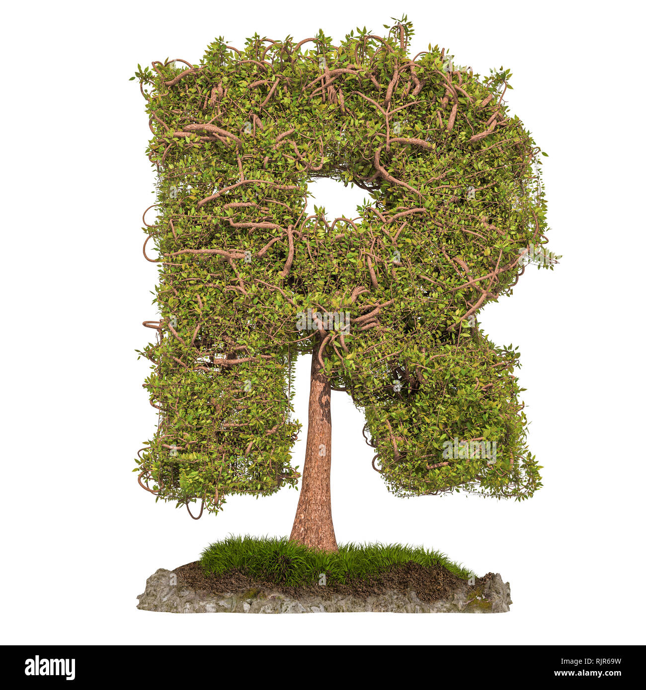Lettre de l'arbre R. Arbre en forme de lettre R, 3D Rendering isolé sur ...