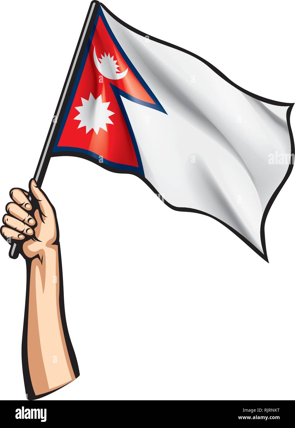 Drapeau du Népal et de la main sur fond blanc. Vector illustration ...
