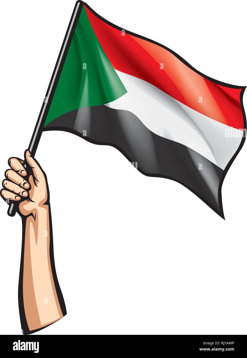 Drapeau du Soudan et de la main sur fond blanc. Vector illustration ...