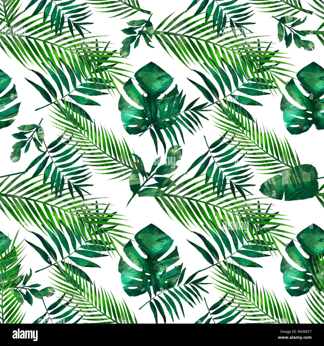 Transparente motif tropical à l'aquarelle. Avec la texture des feuilles ...