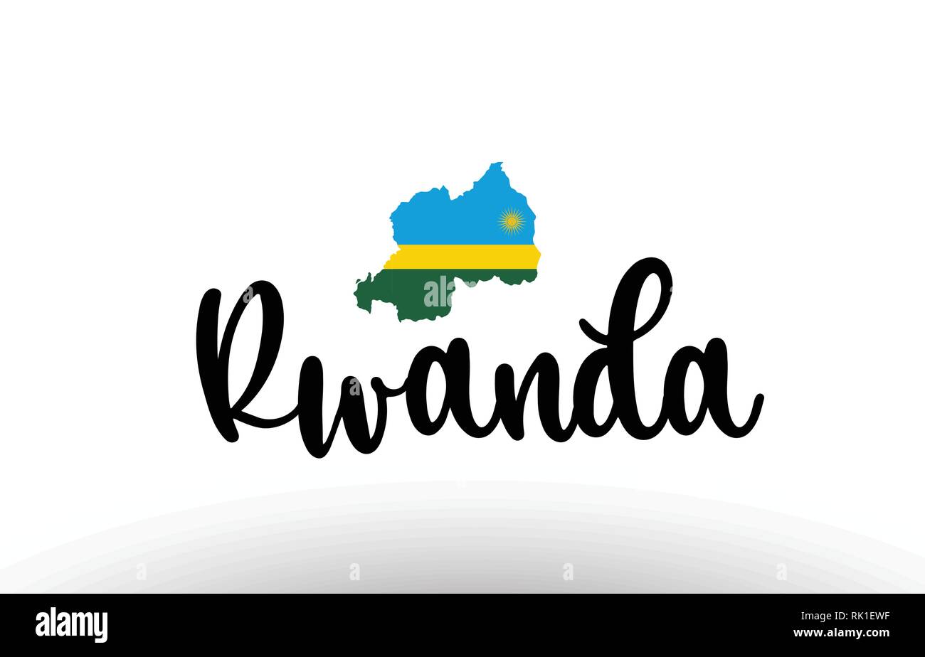 Le Rwanda pays grand texte avec le drapeau à l'intérieur de la carte ...