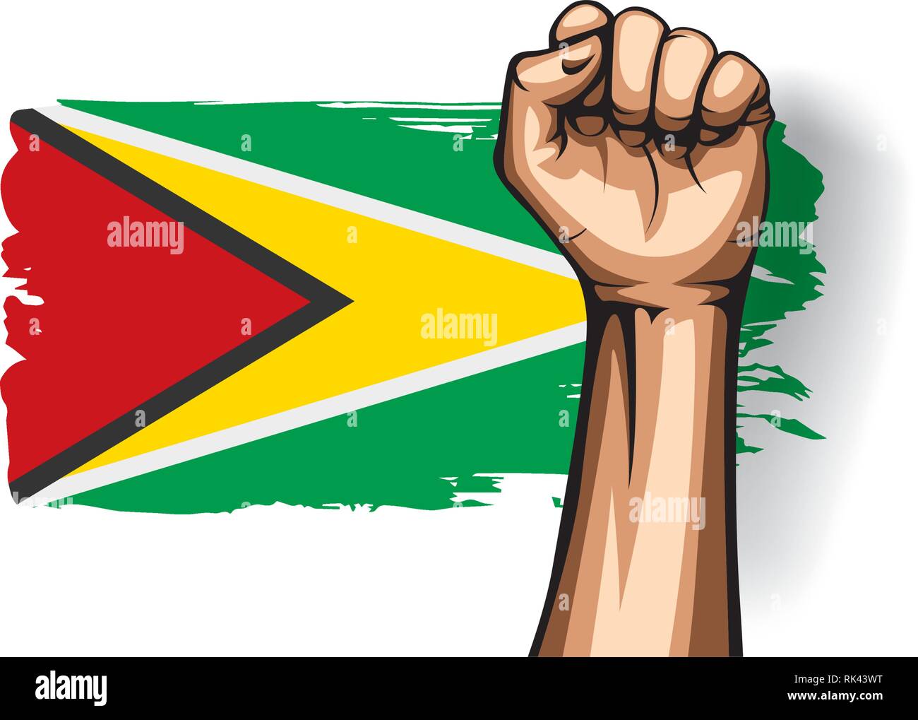 Drapeau de la Guyane et de la main sur fond blanc. Vector illustration ...
