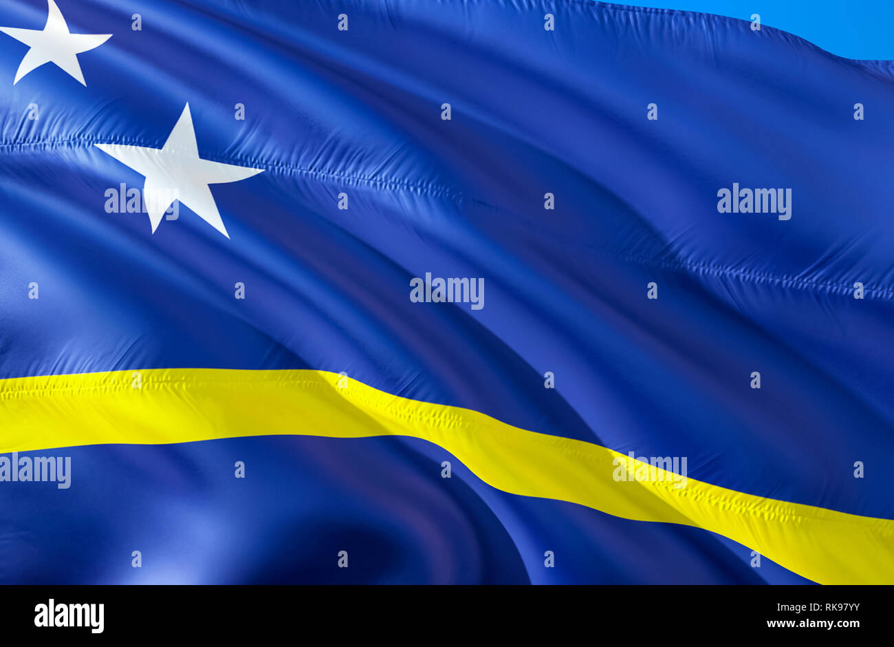 Drapeau de Curaçao. Waving Flag 3D design. Le symbole national de ...
