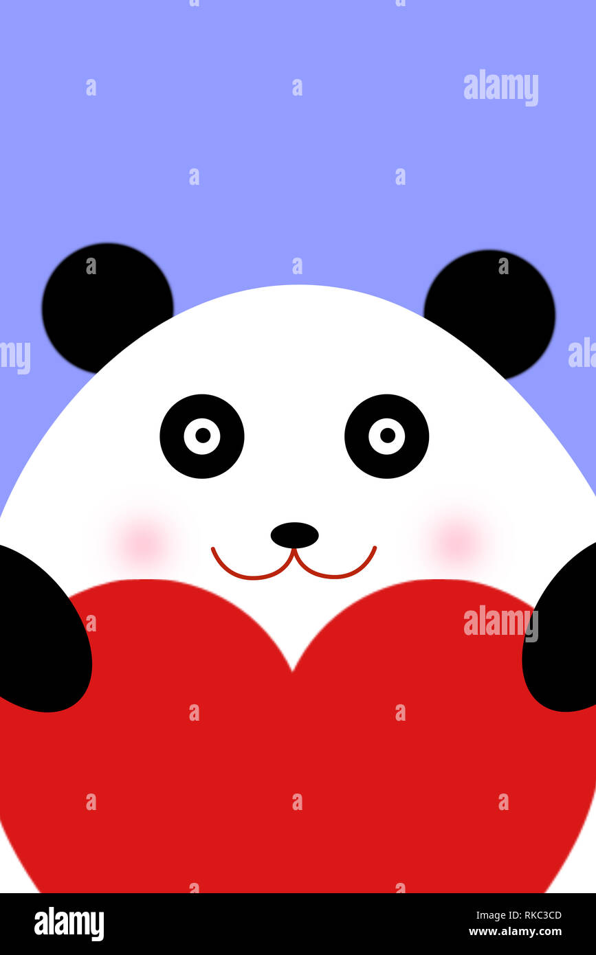 Cute cartoon panda avec un coeur dans ses pattes. Carte de la Saint ...