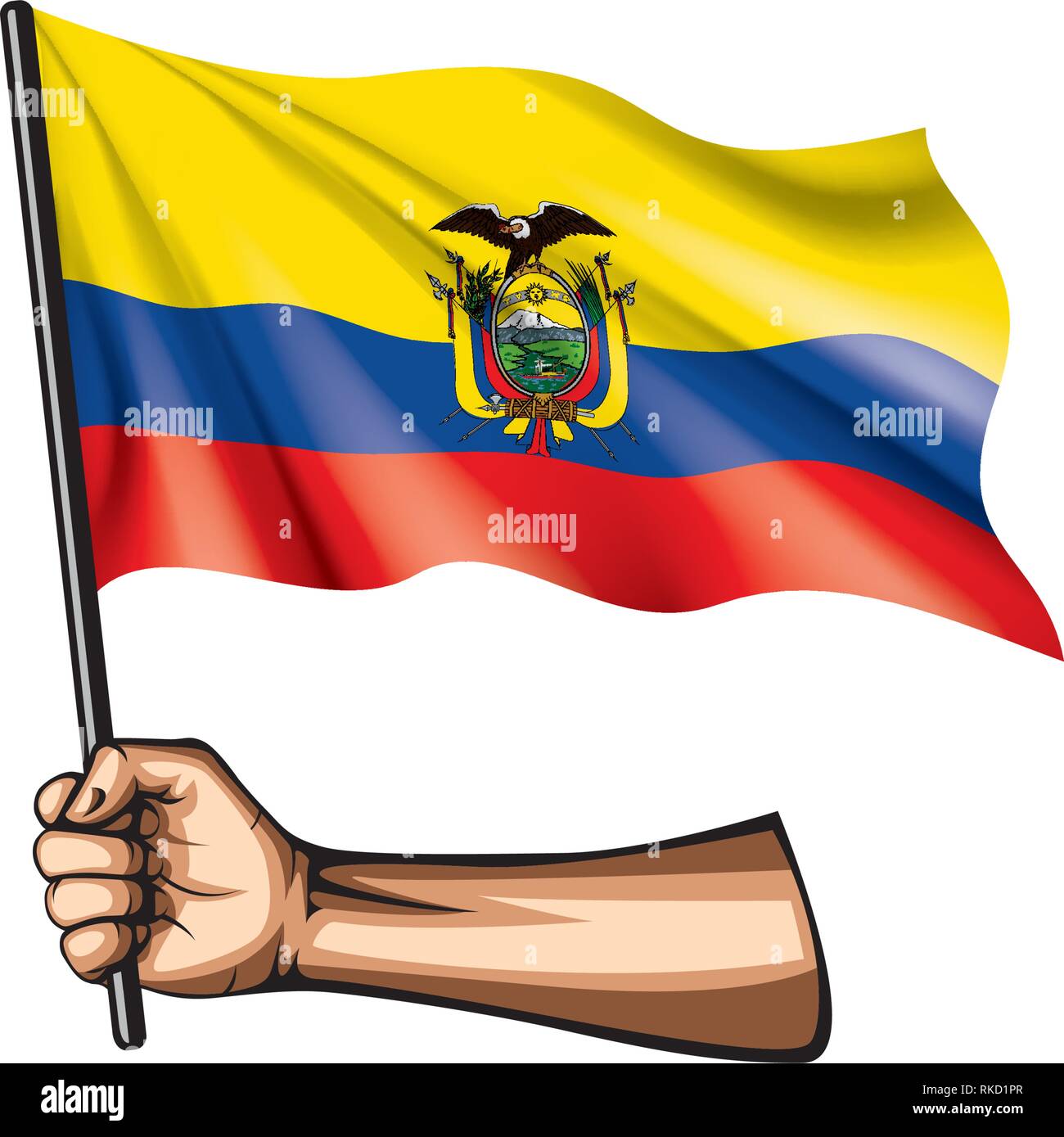 Drapeau de l'Equateur et de la main sur fond blanc. Vector illustration ...