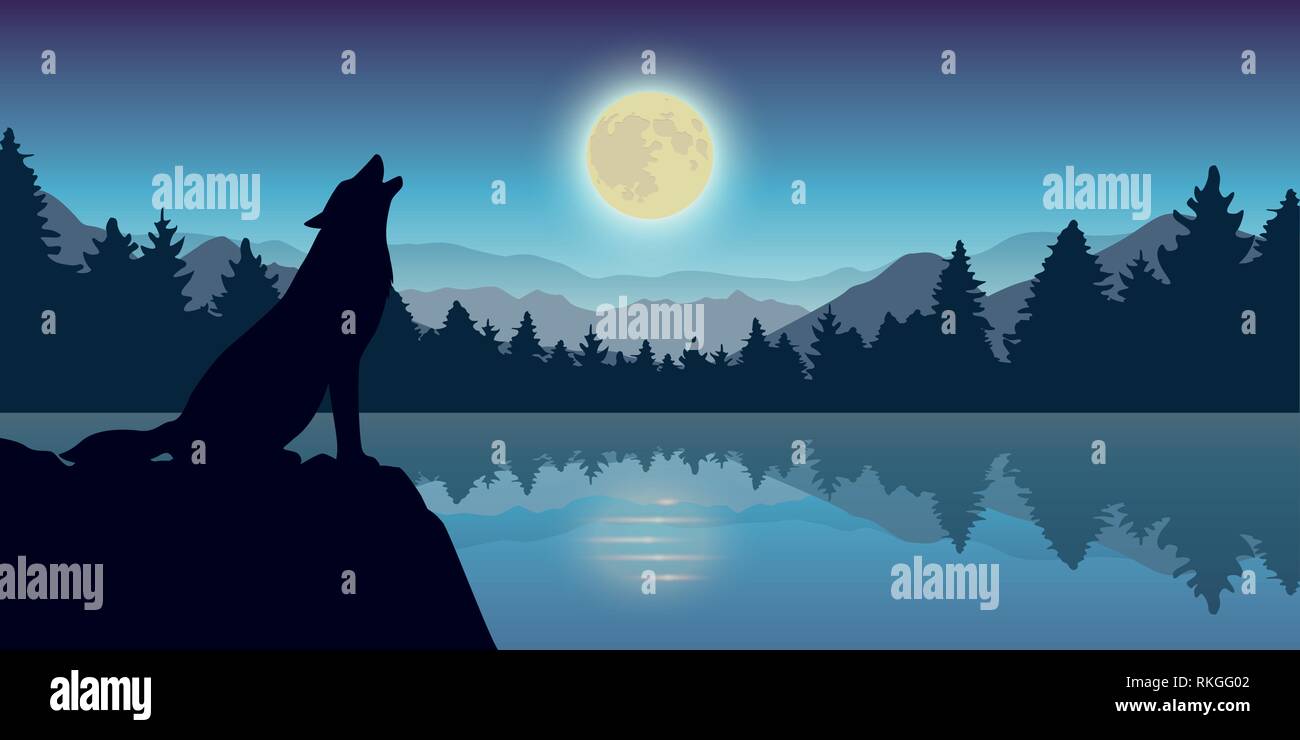 Loup qui hurle à la lune Banque d'images vectorielles - Alamy