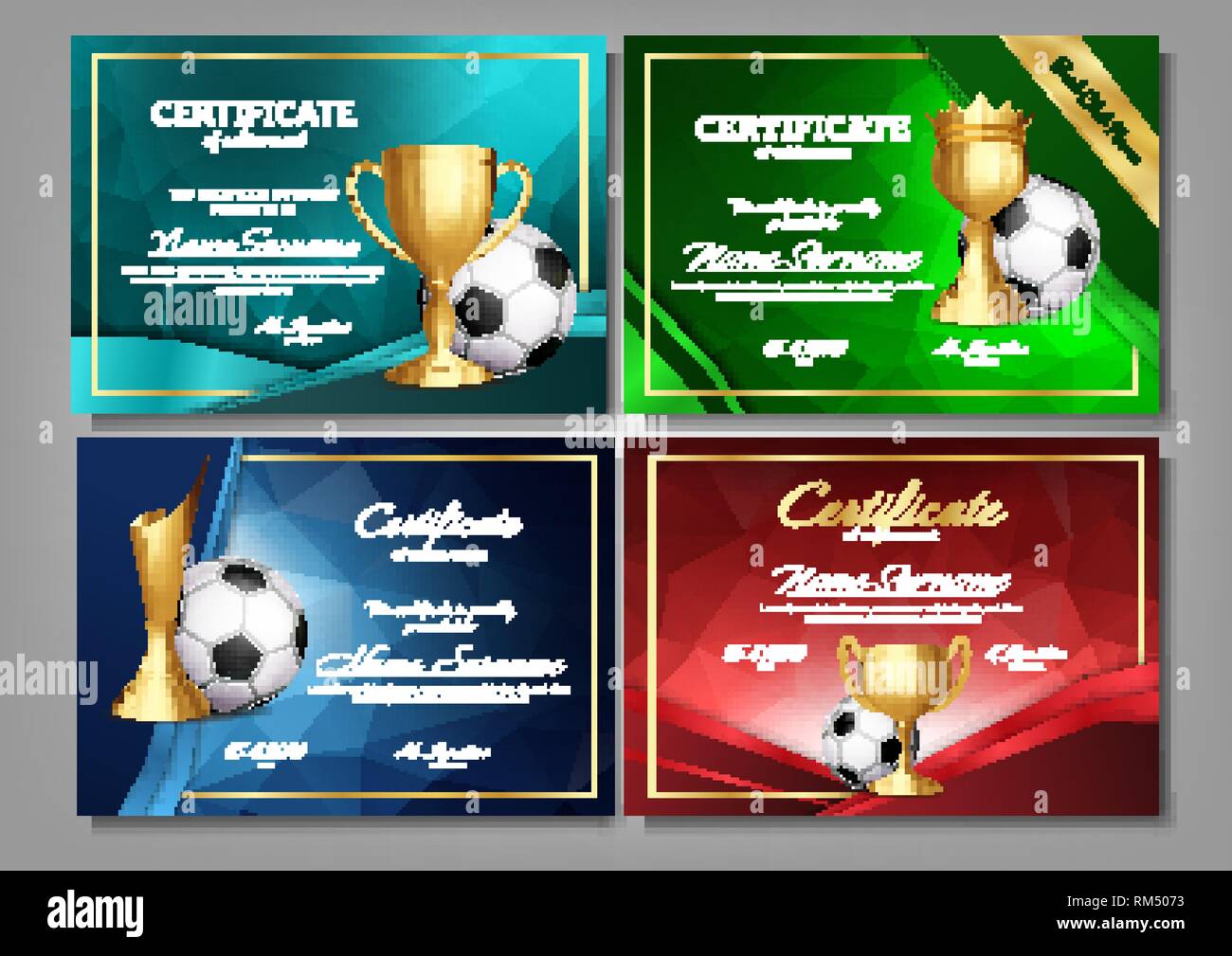 Jeu de foot avec diplôme Certificat Golden Cup Set vecteur. Le football ...