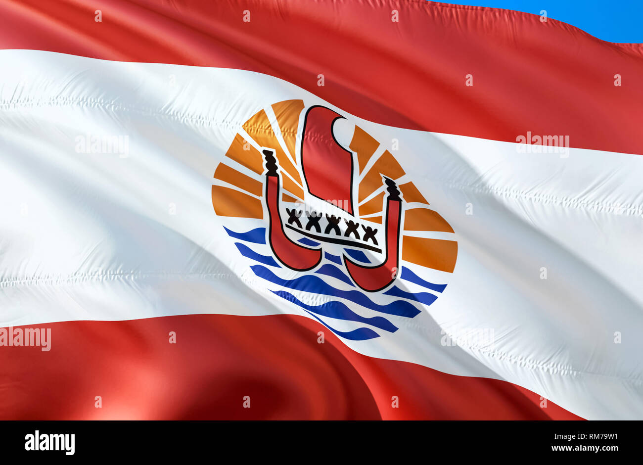 Drapeau de la Polynésie française. Waving Flag 3D design. L'emblème ...