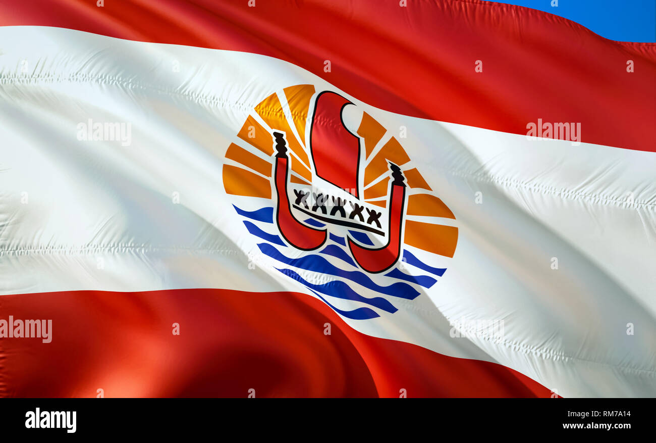 Drapeau de la Polynésie française. Waving Flag 3D design. L'emblème ...