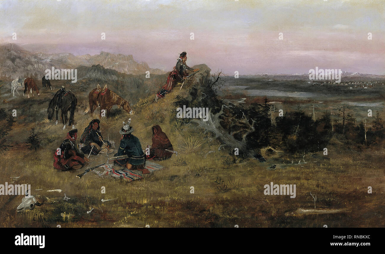 Charles Marion Russell (Saint Louis, 1864-1926). Les Piégans prépare à ...