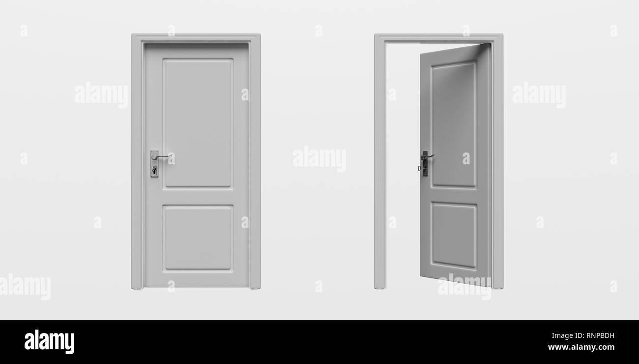 Porte fermée, porte ouverte. Ensemble de portes fermées et ouvertes ...