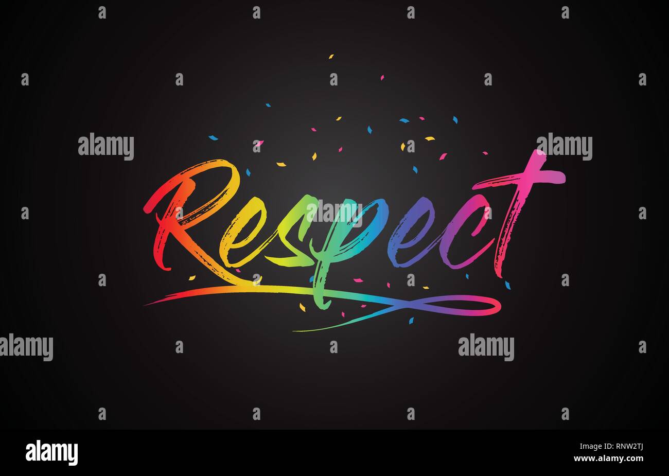 Respect mot Texte Arc-en-ciel, avec des couleurs vibrantes et confettis ...