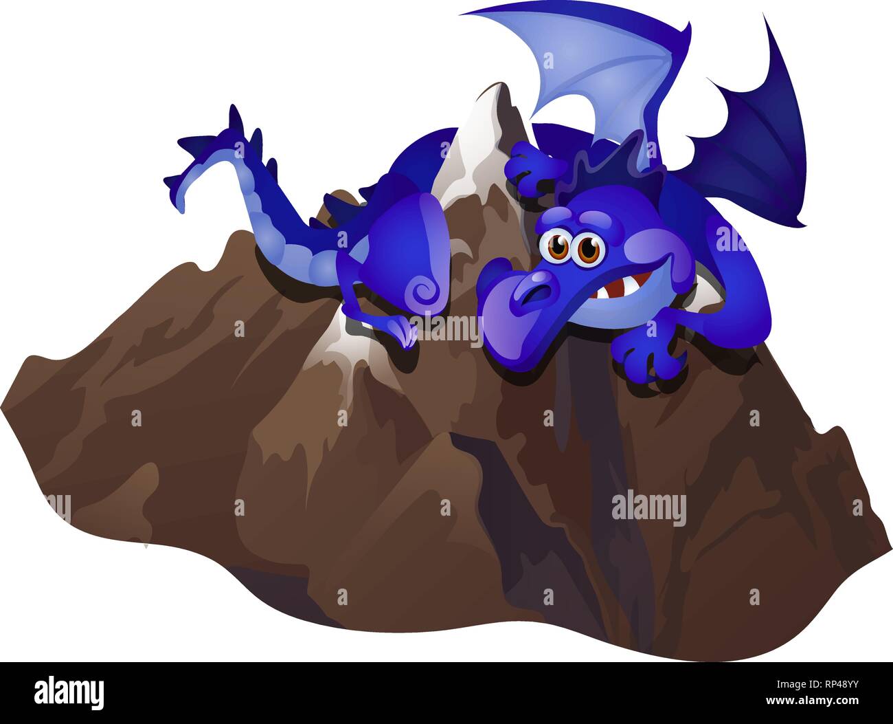 Big Blue dragon fabuleux embrassant stone mountain isolé sur fond blanc ...