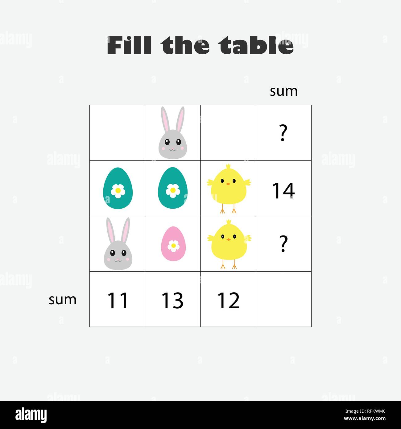 Jeu de mathématiques avec photos thème de Pâques pour les enfants ...