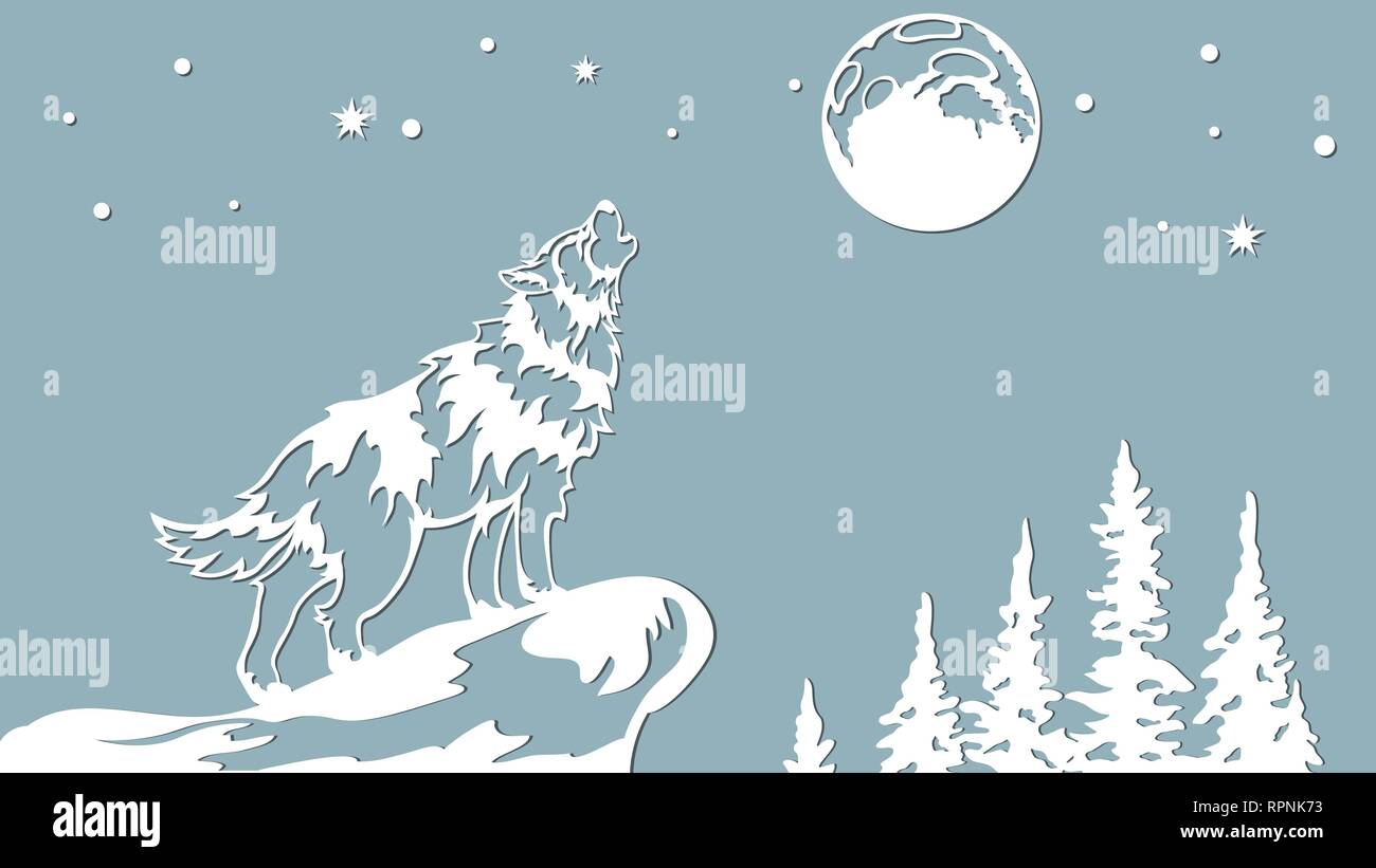 Le loup hurle à la lune. Vector illustration. Loup de papier ...